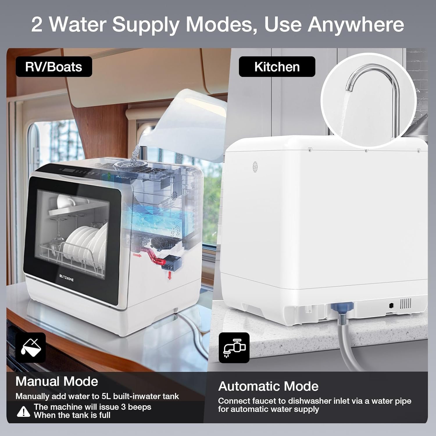 BLITZHOME Portable Dishwasher Countertop, WIFI Smart Dishwasher ...